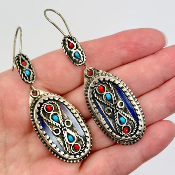 Jewelry | Afghan Earrings Middle Eastern Boho Kuchi Black Glass Vintage ...